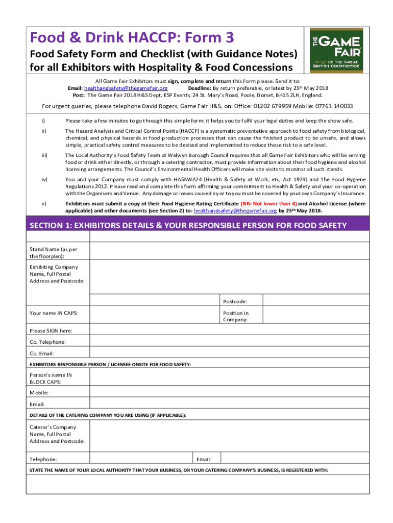 Fillable Online Food Safety Form and Checklist (with Guidance Notes ...