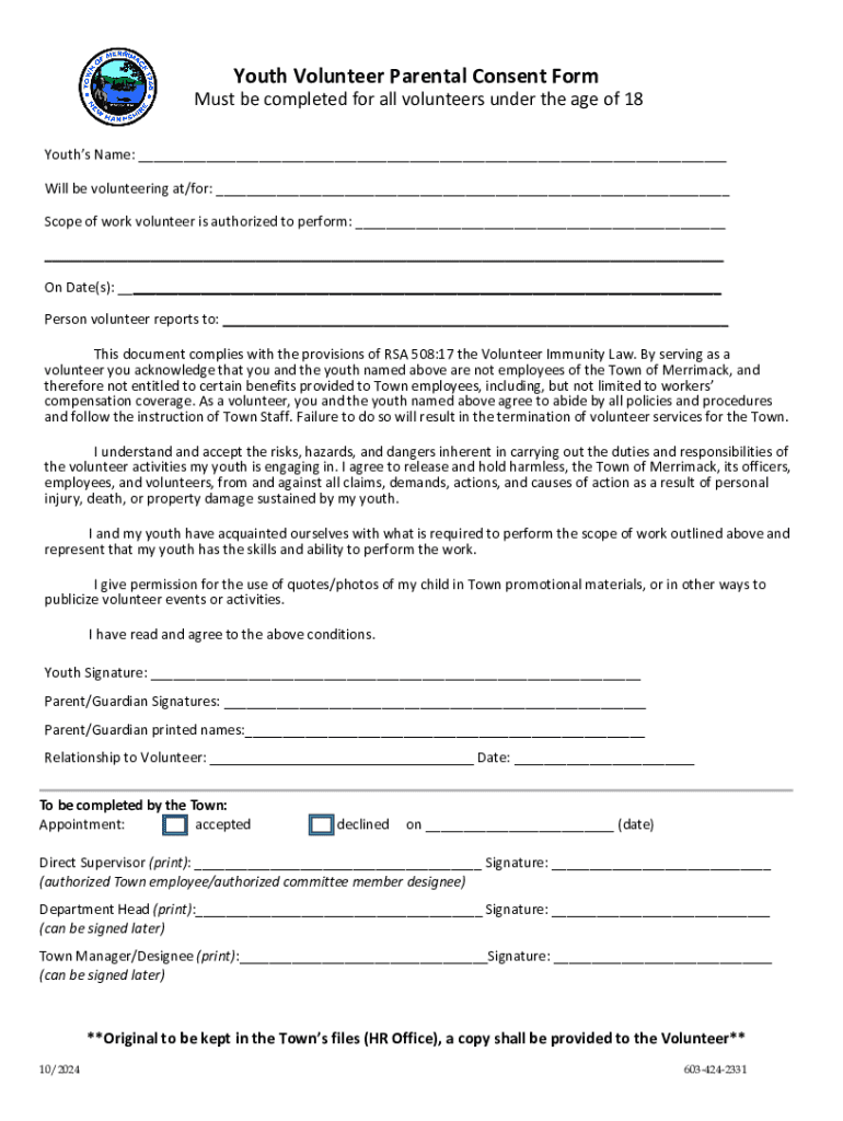 Fillable Online Youth Volunteer Parental Consent Fax Email Print - pdfFiller