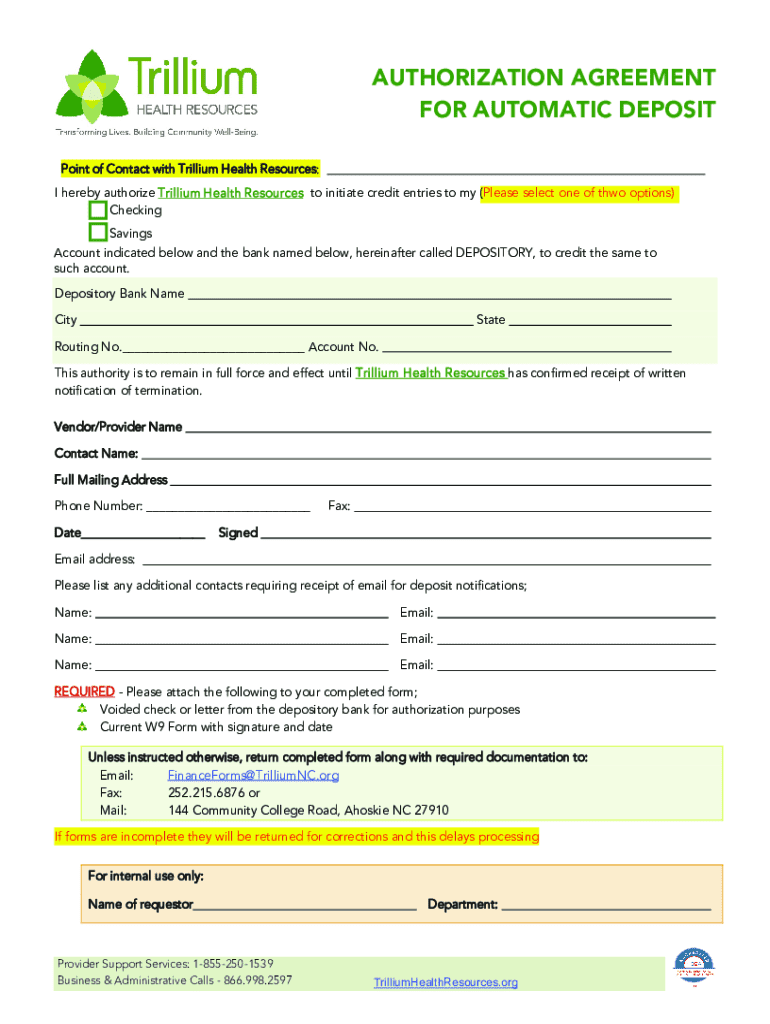 Fillable Online Authorization Agreement for Automatic Deposit Fax Email Print - pdfFiller