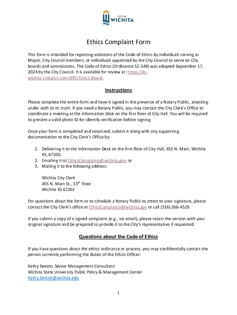 Fillable Online Ethics Complaint Form Fax Email Print - pdfFiller