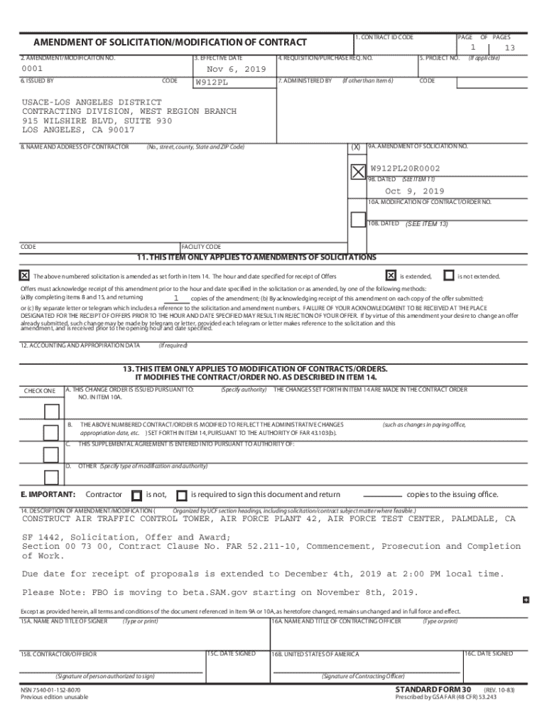 Fillable Online SF 1442, Solicitation, Offer and Award; Fax Email Print ...