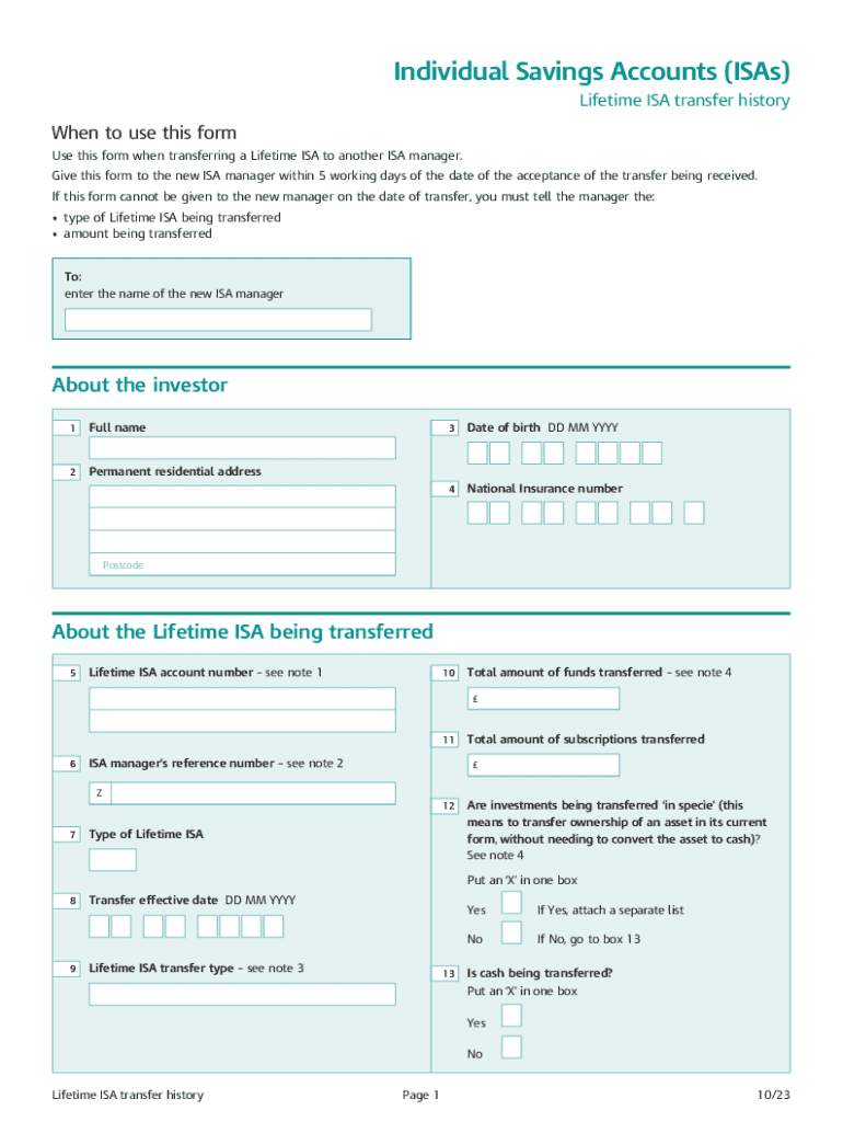 Fillable Online Lifetime Isa Transfer History Fax Email Print - pdfFiller