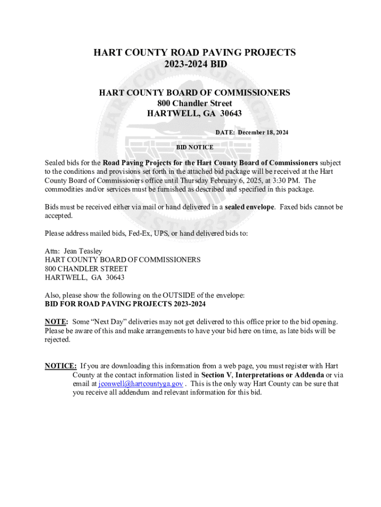 Fillable Online Hart County Road Paving Projects 2023-2024 Bid Fax ...