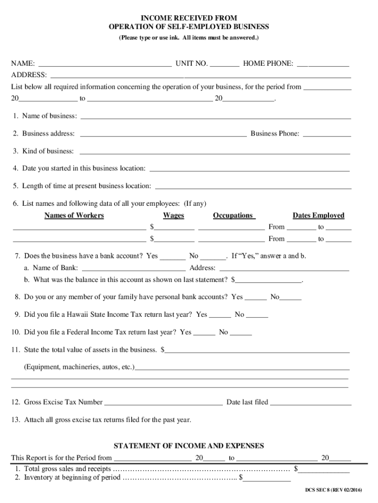 Fillable Online Income Statement for Self-employed Business Fax Email ...