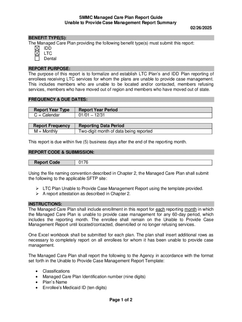 Fillable Online Unable to Provide Case Management Report Summary Fax ...