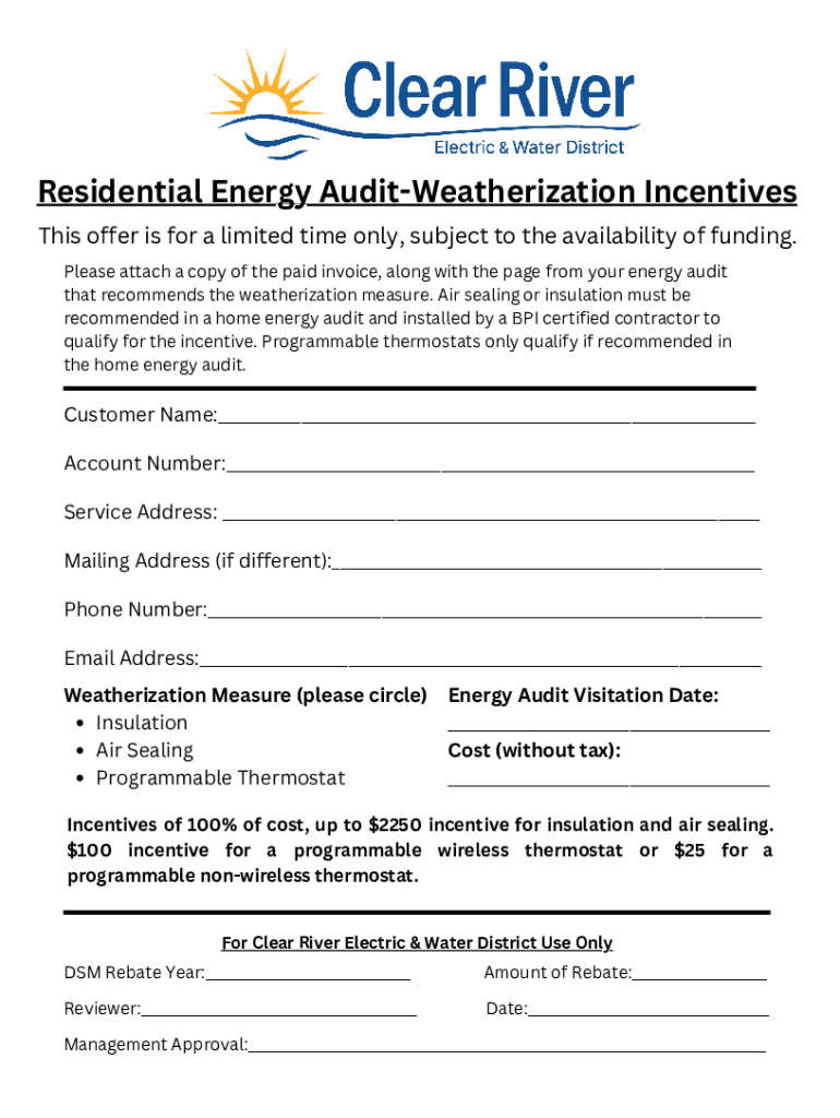 Fillable Online Residential Energy Audit-weatherization Incentives Fax Email Print - pdfFiller