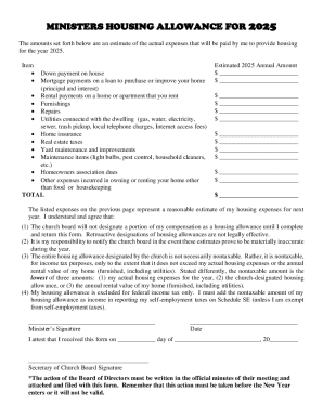 Fillable Online Ministers Housing Allowance for 2025 Fax Email Print ...