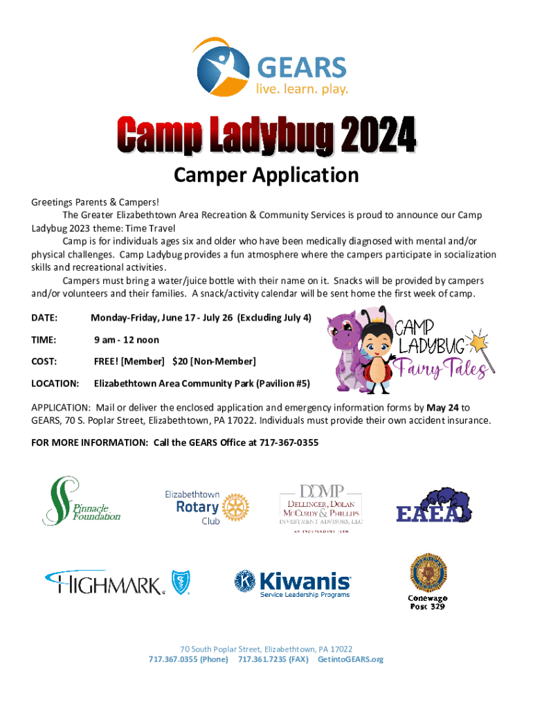 Fillable Online Camp Ladybug 2024 Application Fax Email Print - pdfFiller