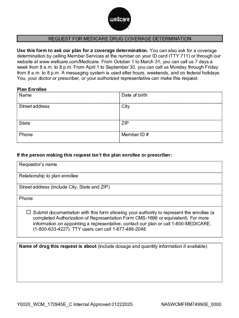 Fillable Online Request for Medicare Drug Coverage Determination Fax ...