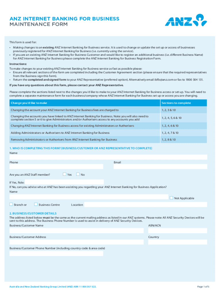 2022-2026 AU ANZ Internet Banking for Business Maintenance Form 60153 Fill Online, Printable ...