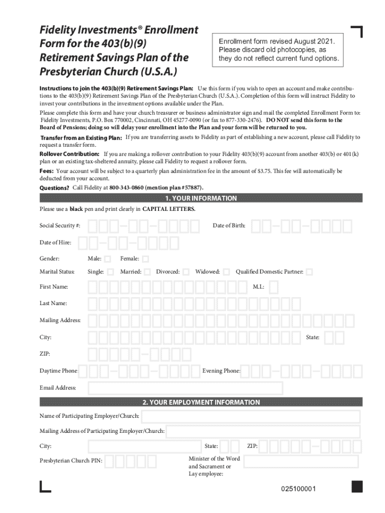 Fillable Online Fidelity Investments® Enrollment Form for 403(b)(9 ...
