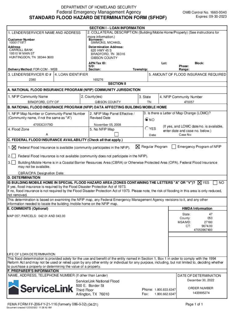 Fillable Online Standard Flood Hazard Determination Form Fax Email ...