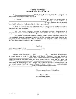 Fillable Online City of Annapolis Non-collusion Certificate Fax Email ...