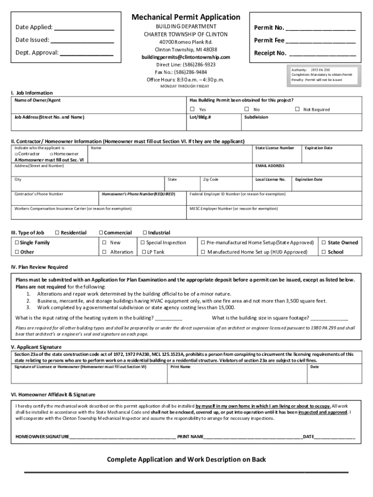 Fillable Online Mechanical Permit Application Fax Email Print - pdfFiller
