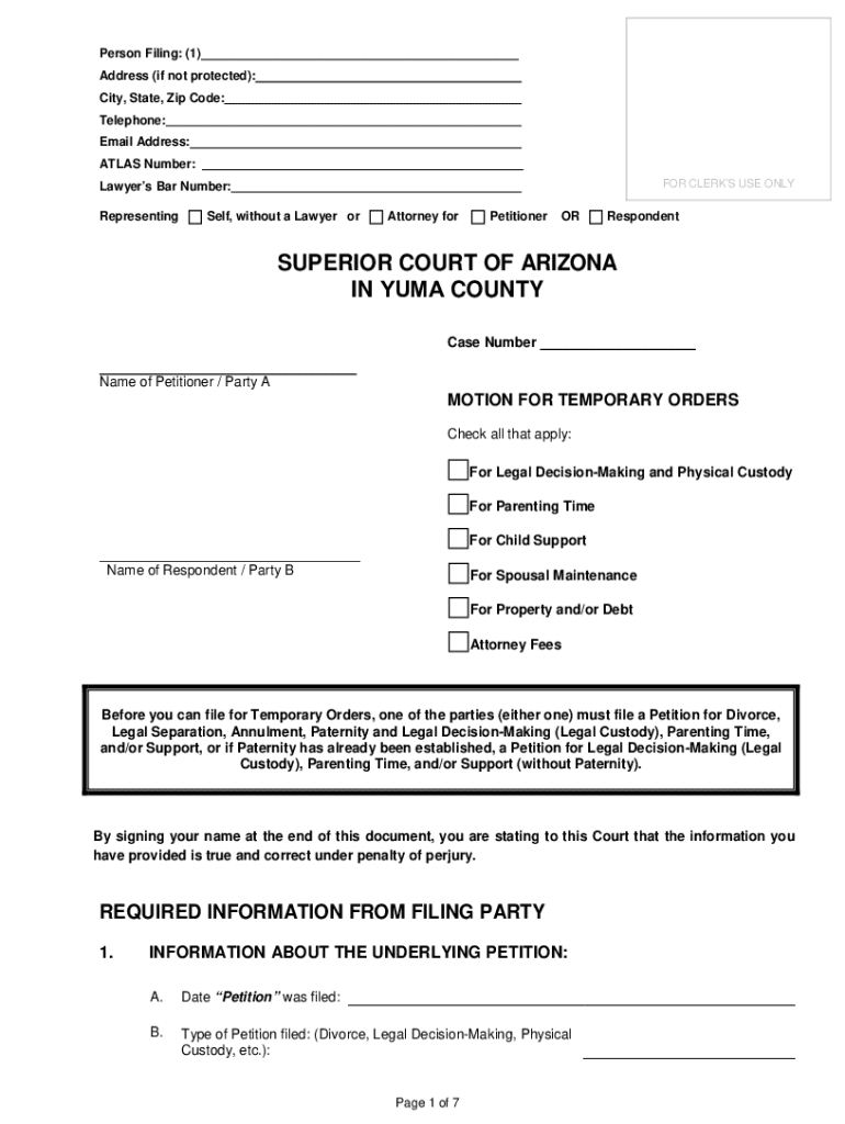 Fillable Online Motion for Temporary Orders Fax Email Print - pdfFiller