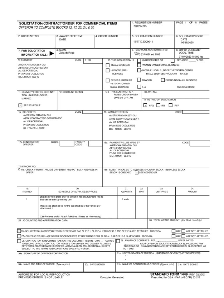 Fillable Online Solicitation/contract/order for Commercial Items Fax ...
