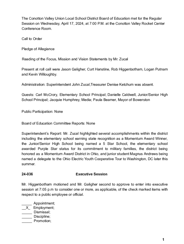 Fillable Online The Conotton Valley Union Local School District Board ...