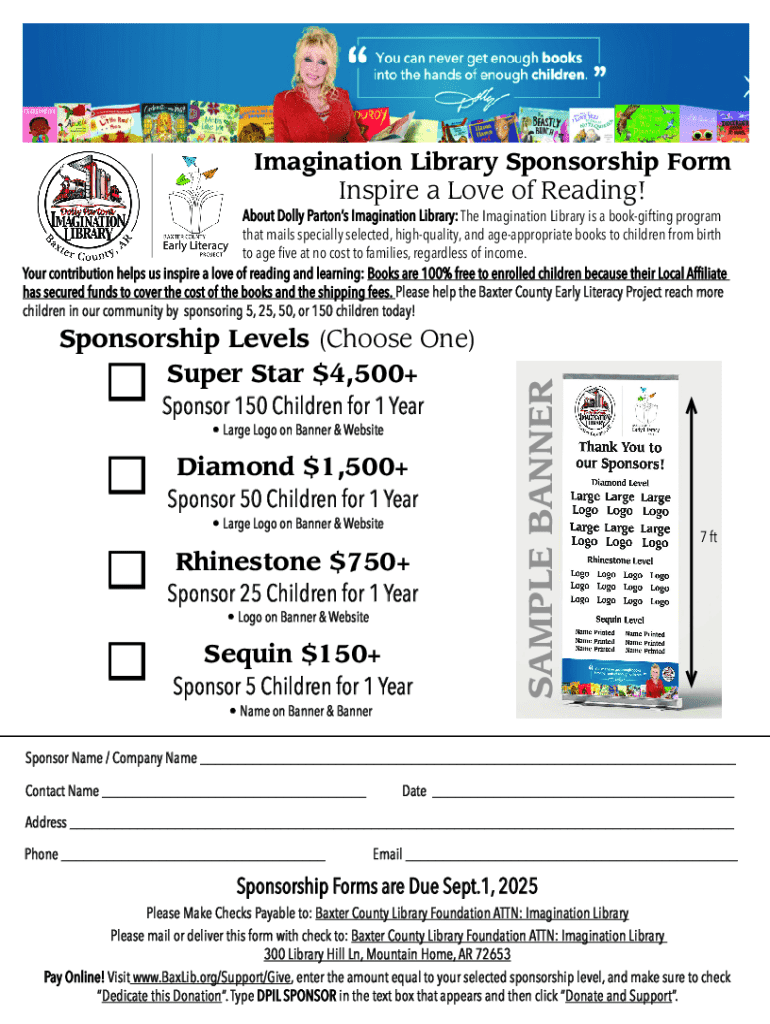 Fillable Online Imagination Library Sponsorship Fax Email Print - pdfFiller