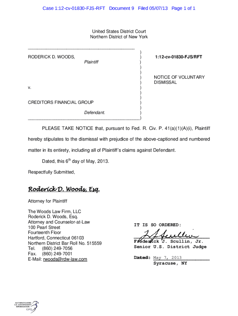 Fillable Online Notice of Voluntary Dismissal Fax Email Print - pdfFiller