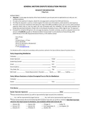 Fillable Online General Motors Dispute Resolution Process - Request for ...