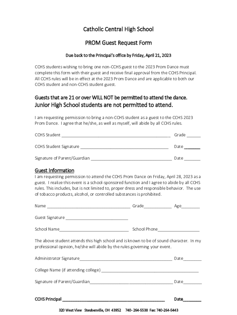 Fillable Online Cchs 2023 Prom Guest Request Fax Email Print - pdfFiller