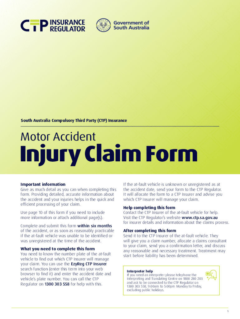 Fillable Online South Australia Compulsory Third Party (ctp) Insurance ...