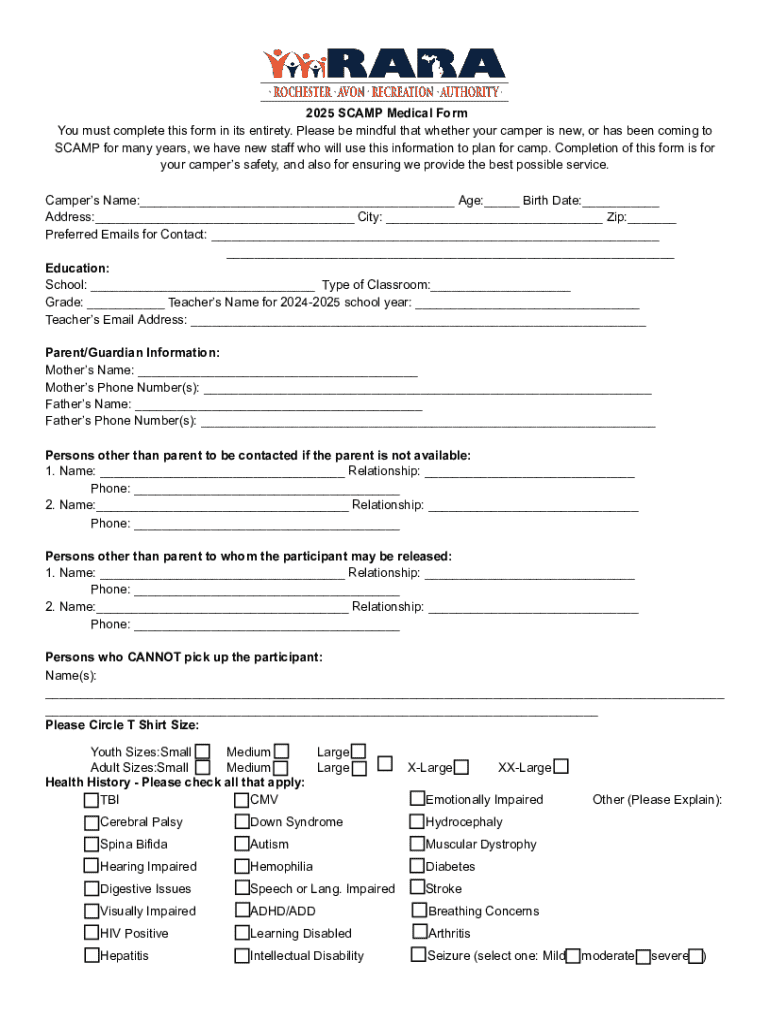 Fillable Online Scamp Medical Form 2025 Fax Email Print - pdfFiller
