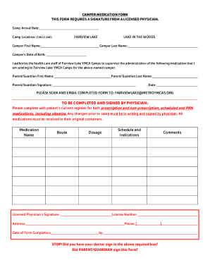 Fillable Online Camper Medication Form Fax Email Print - pdfFiller
