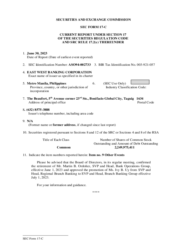 Fillable Online Current Report Under Section 17 of the Securities Regulation Code Fax Email ...