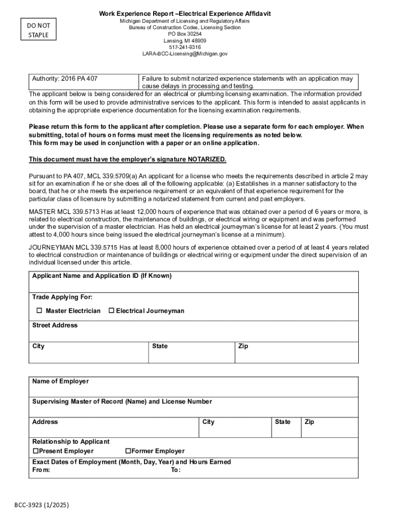 Fillable Online Electrical Experience Affidavit Fax Email Print - pdfFiller