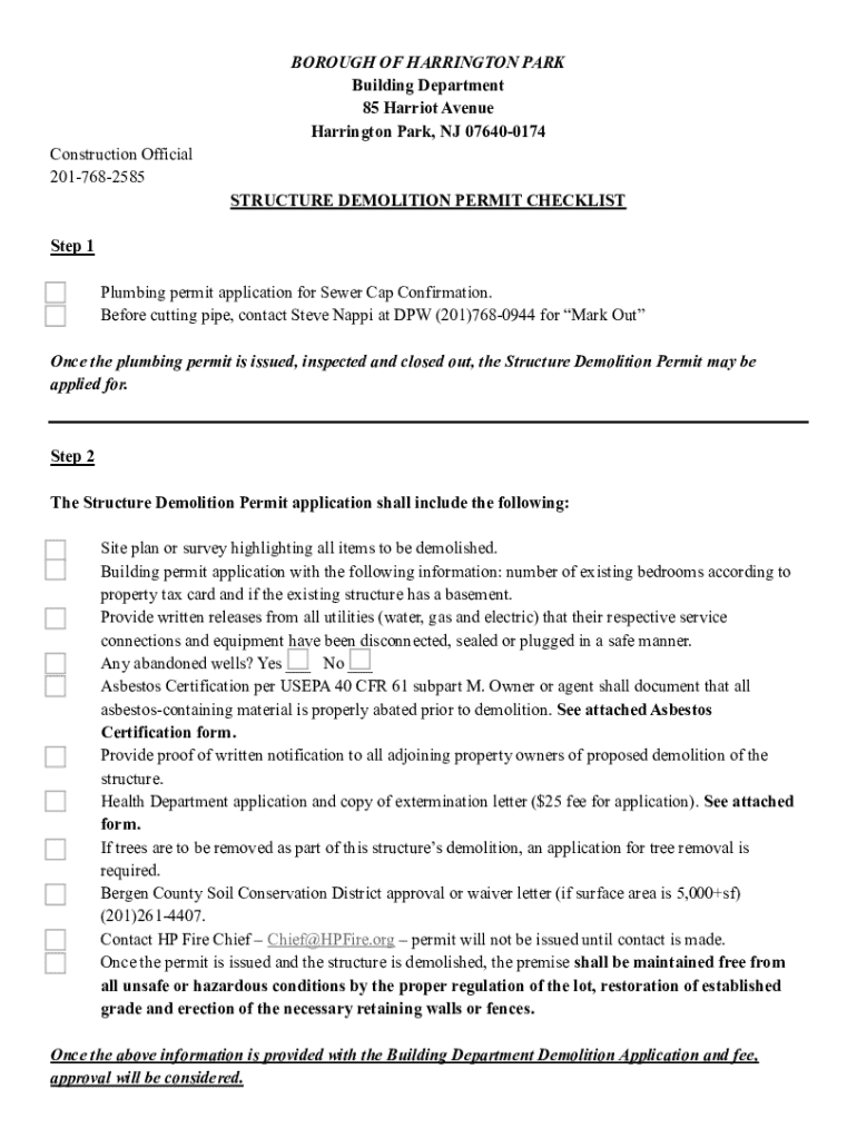 Fillable Online Structure Demolition Permit Application Fax Email Print - pdfFiller