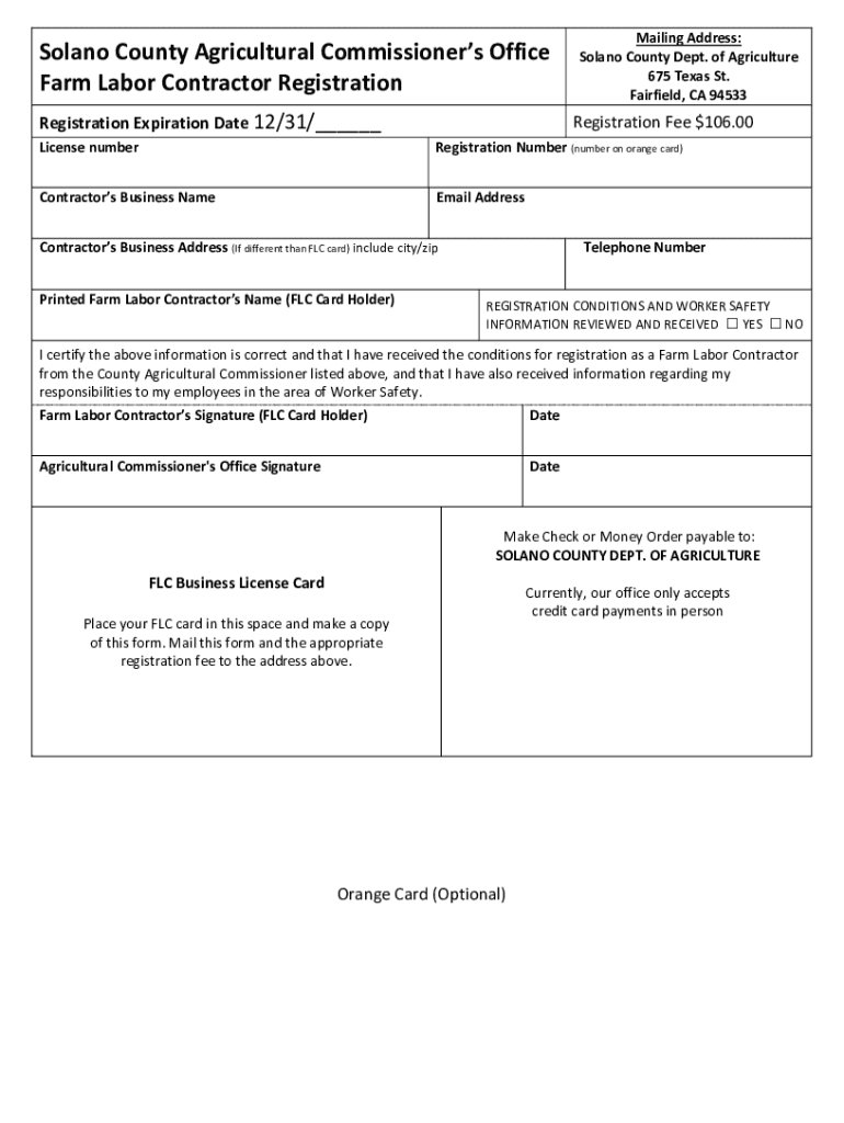 Fillable Online Solano County Agricultural Commissioner’s Office - Farm ...