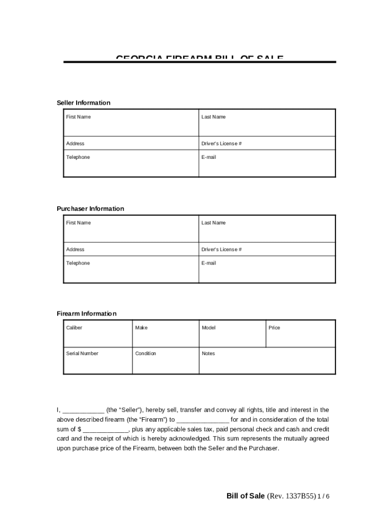 Georgia Firearm Bill of Sale Doc Template | pdfFiller