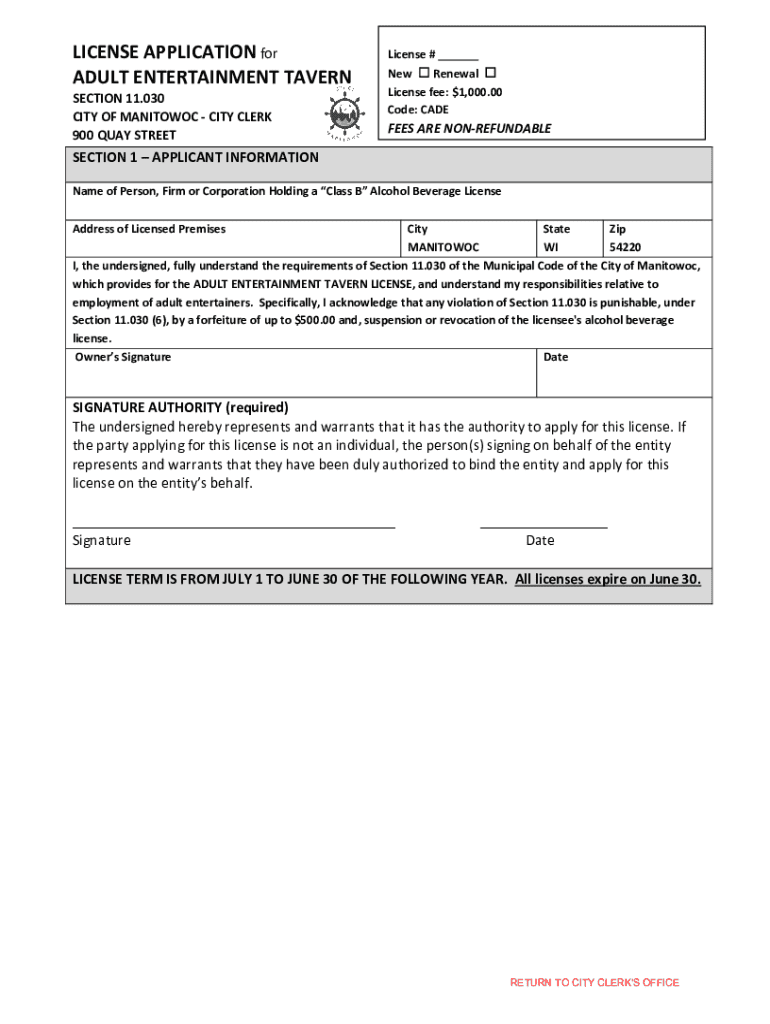 Fillable Online Adult Entertainment Tavern License Application Fax Email Print - pdfFiller