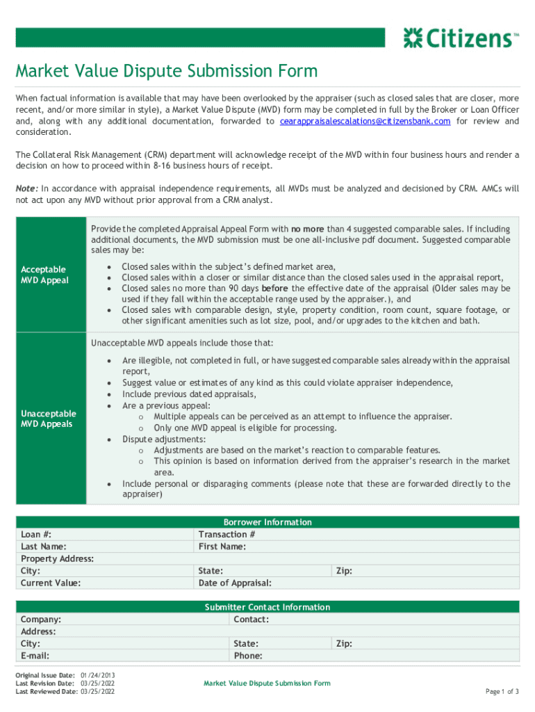 Fillable Online Market Value Dispute Submission Form Fax Email Print ...