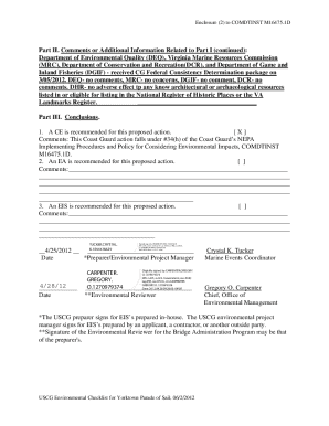 Fillable Online Uscg Environmental Checklist for Yorktown Parade of ...