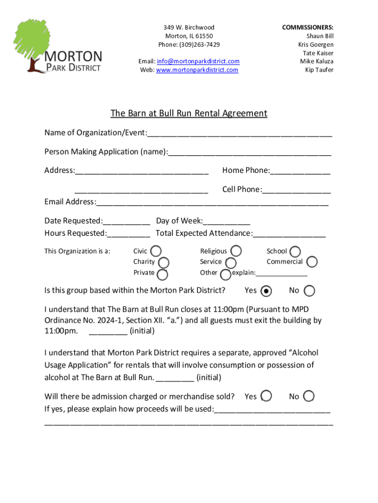 Fillable Online Rental Agreement for the Barn at Bull Run Fax Email ...