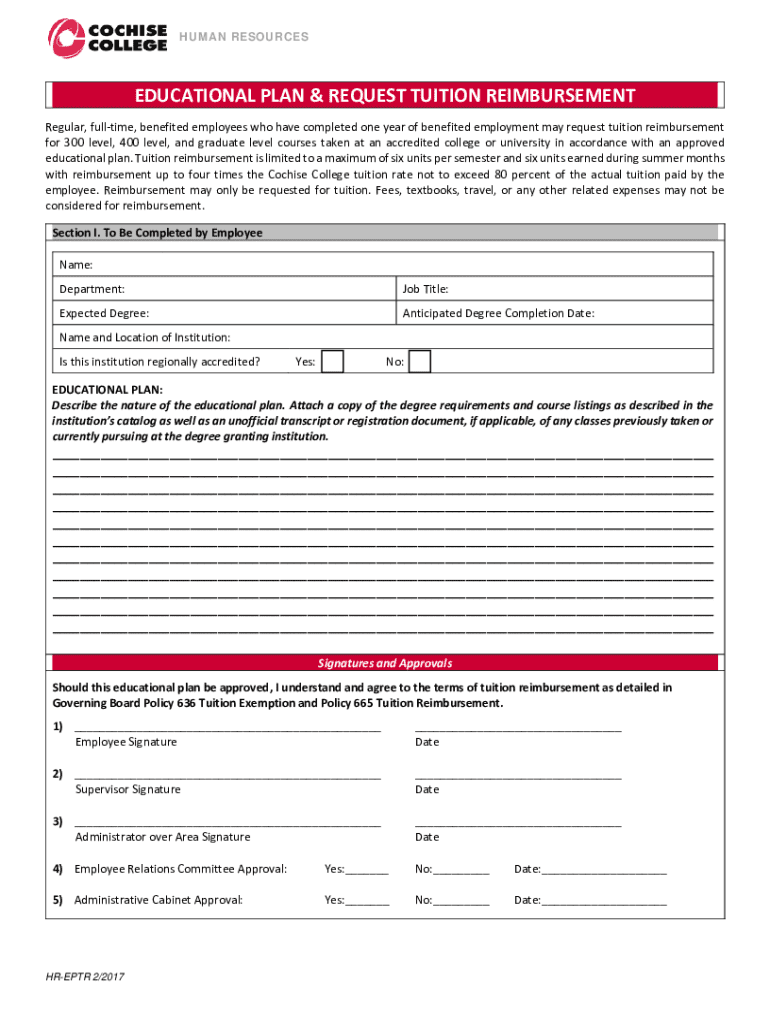 Fillable Online Educational Plan & Request for Tuition Reimbursement ...