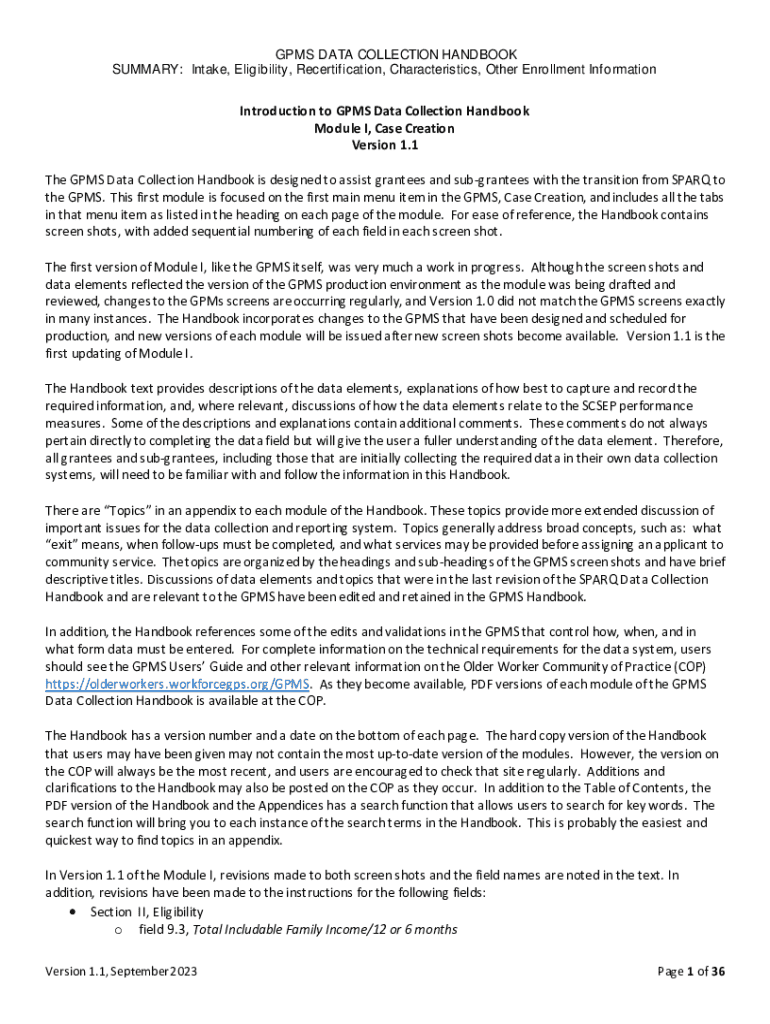 Fillable Online Gpms Data Collection Handbook Fax Email Print - pdfFiller