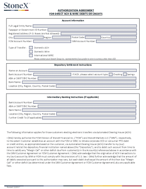 Fillable Online Authorization Agreement for Direct Ach & Wire Debits or Credits Fax Email Print ...
