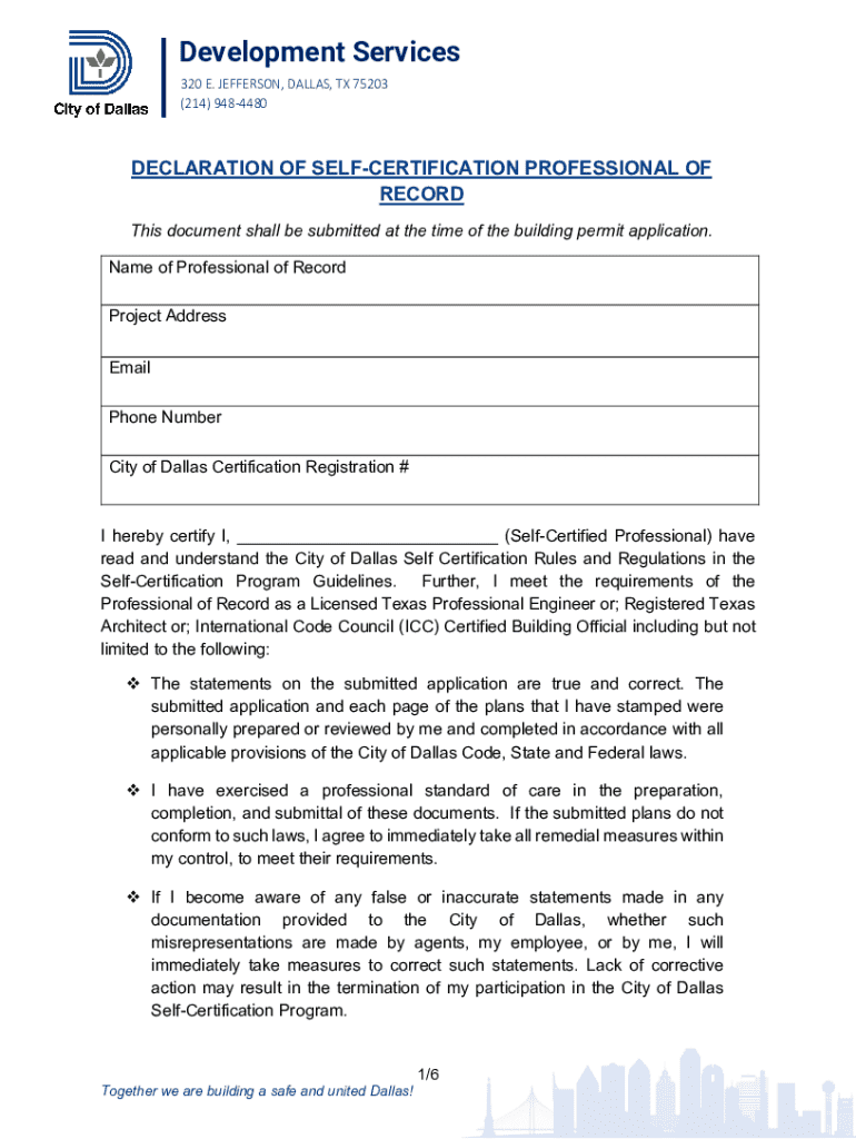 Fillable Online Declaration of Self-certification Professional of ...