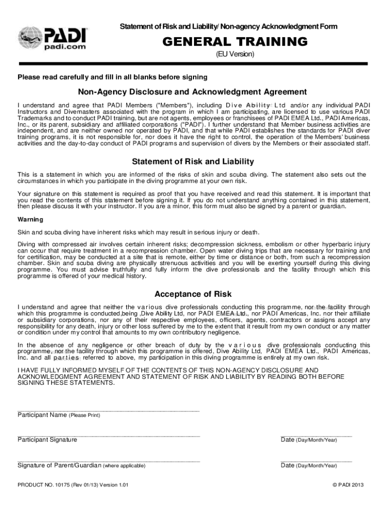 Fillable Online Statement of Risk and Liability/ Non-agency Acknowledgment Form Fax Email Print ...