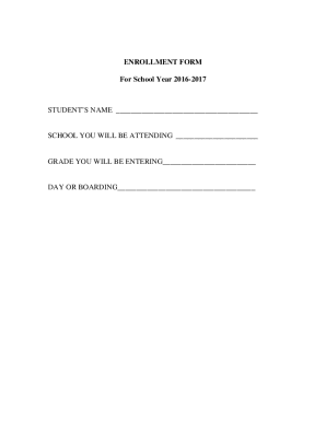 Fillable Online Enrollment Form for School Year 2016-2017 Fax Email Print - pdfFiller