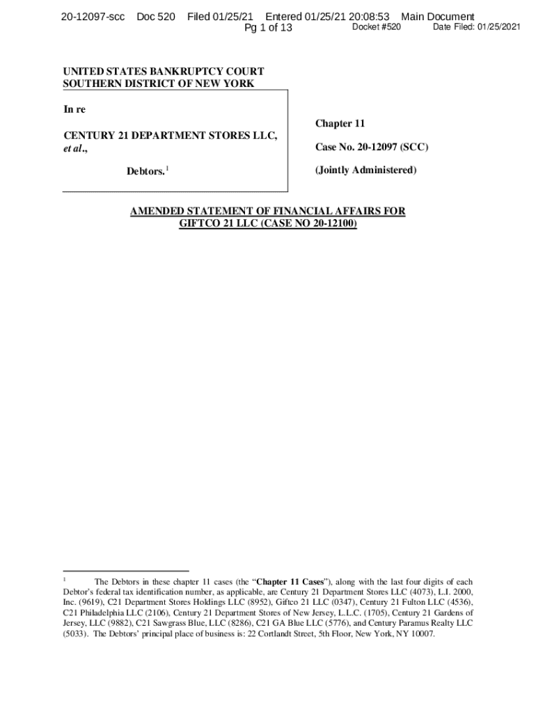 Fillable Online Amended Statement of Financial Affairs for Giftco 21 ...