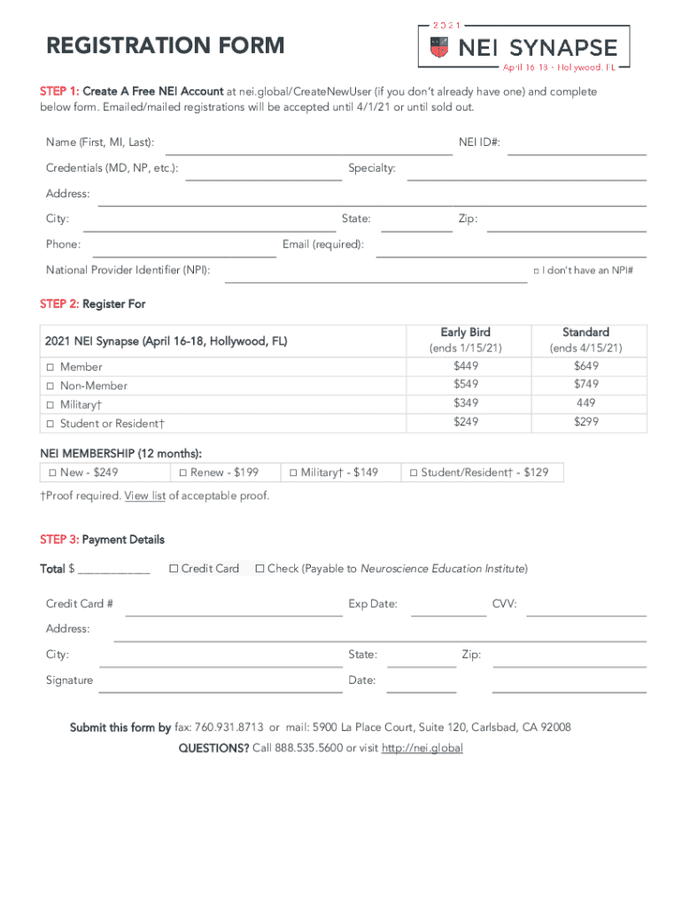 Fillable Online Nei Synapse 2021 Registration Fax Email Print - pdfFiller