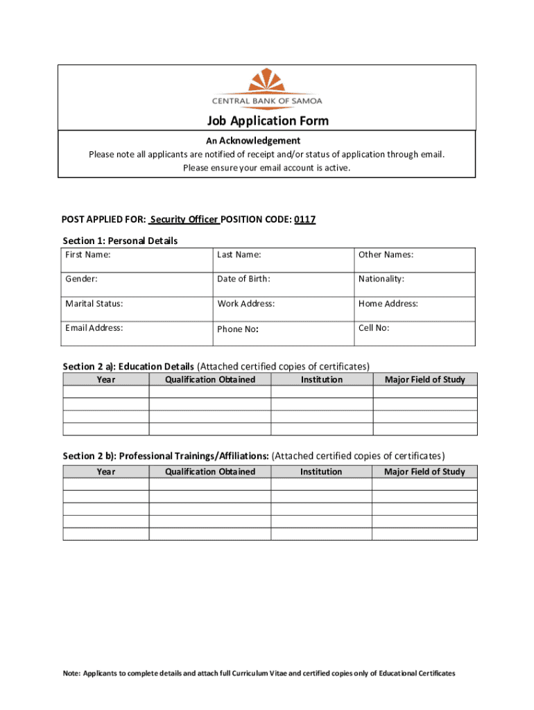 Fillable Online Job Application for Security Officer Position Fax Email ...