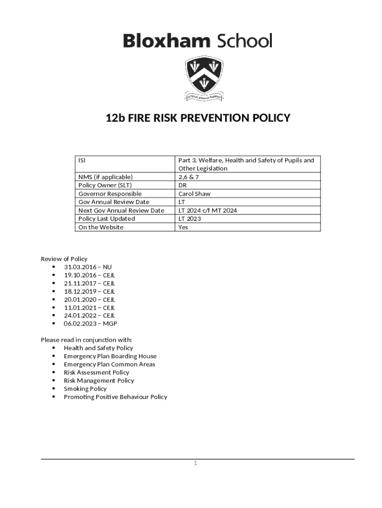 12b Fire Risk Prevention Policy Doc Template | pdfFiller