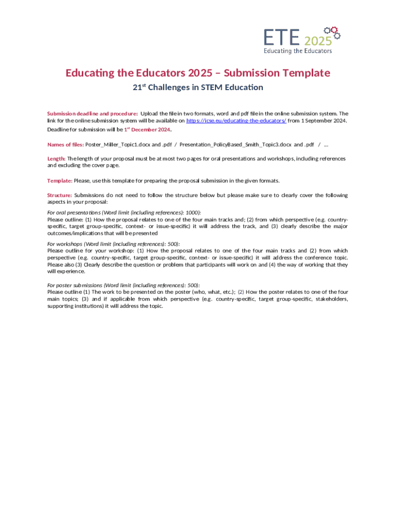 Educating the Educators 2025 - Submission Template Doc Template | pdfFiller