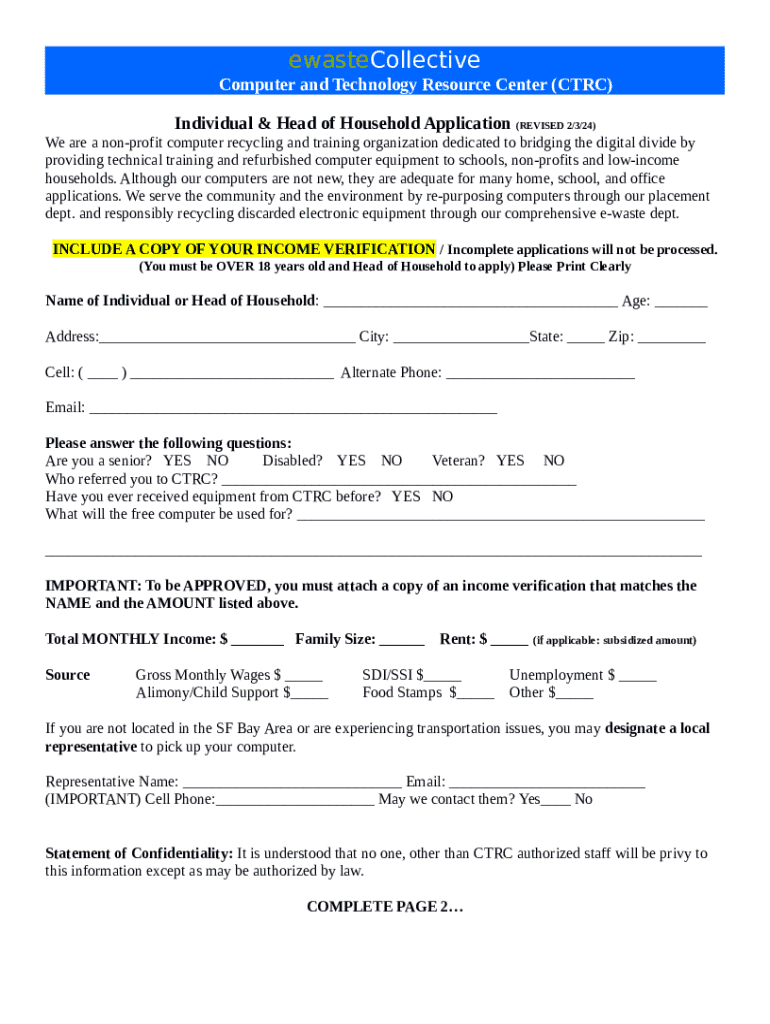 Individual & Head of Household Application Doc Template | pdfFiller