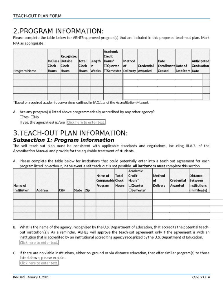 Teach-out Plan Doc Template | pdfFiller